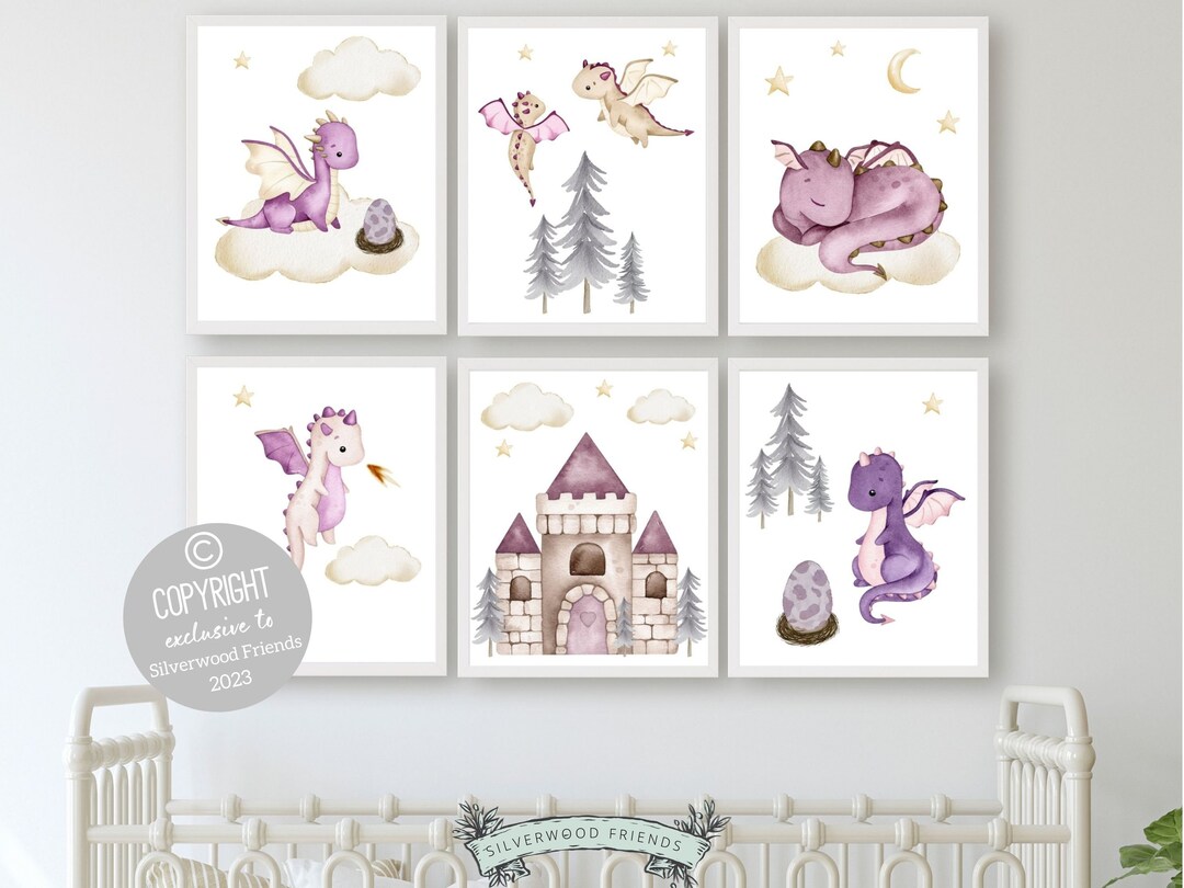 Baby Dragon Nursery Prints, Baby Girl Nursery Room Decor, Dragon ...
