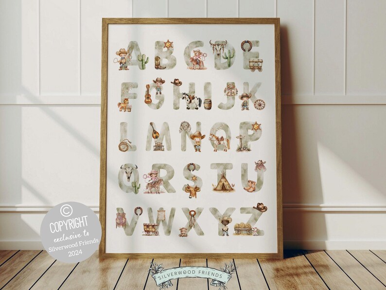 Cowboy Alphabet Nursery Print, Baby Boy Western Cowboy Nursery Decor ...