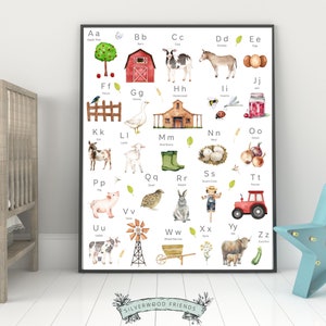Farm Alphabet Print, Farm Animals Nursery Wall Art, Farm Animal Poster ...