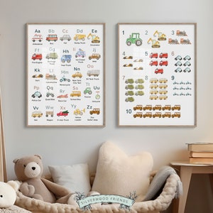 Transport Alphabet and Number Print, Vehicles ABC Print, Boys Nursery ...