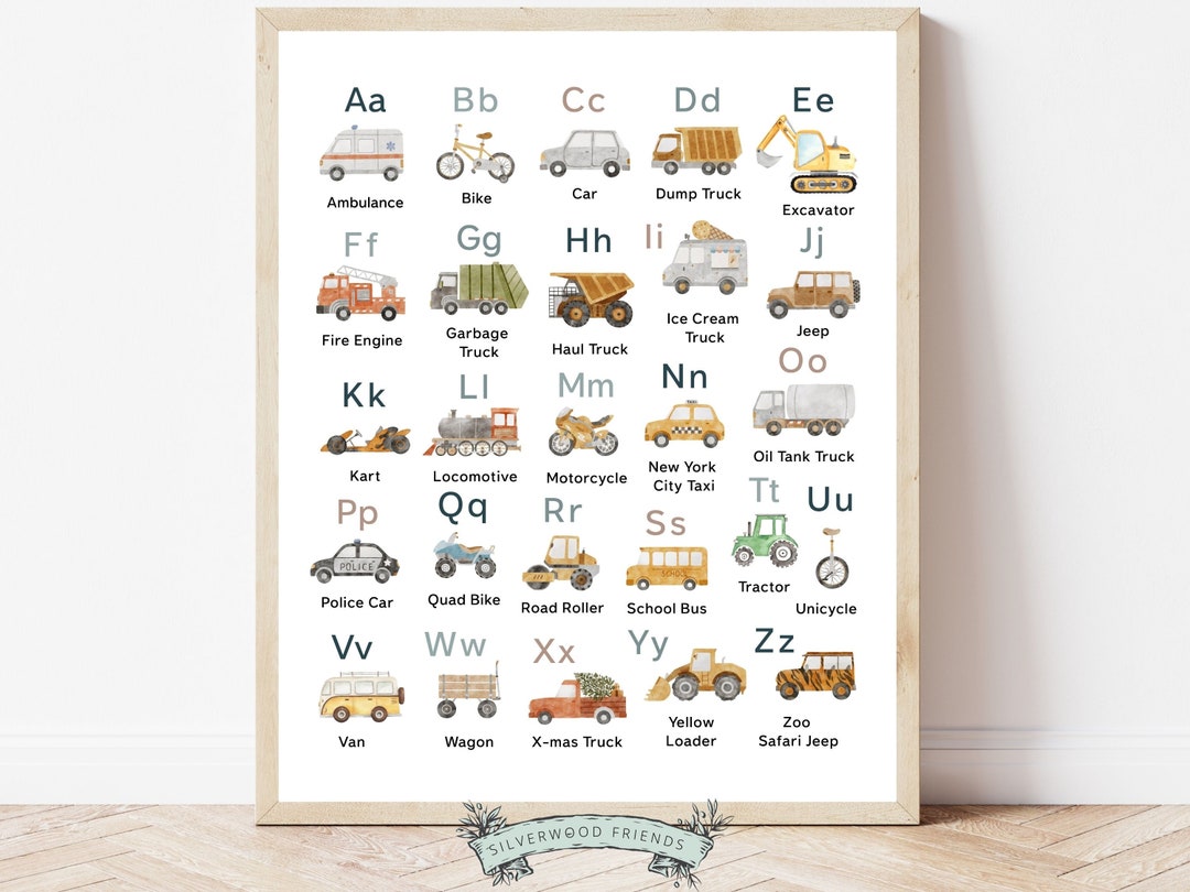 Transport Alphabet Print, Construction Vehicles ABC Print, Boys Nursery ...