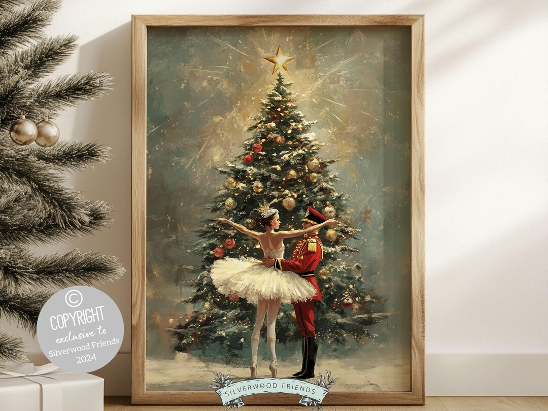 Vintage Christmas Tree Print, Ballerina Christmas Printable Wall Art ...