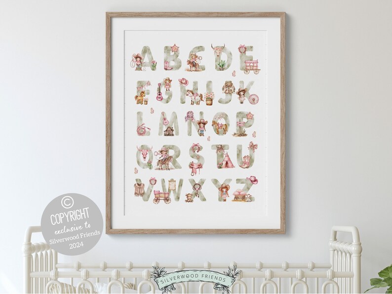 Cowgirl Alphabet Nursery Print, Cowgirl Nursery Decor, Baby Girl ...
