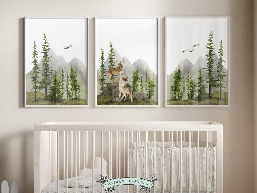 Howling Wolf Mountain Prints, Wolf Nursery Decor, Wolf Nursery Print ...