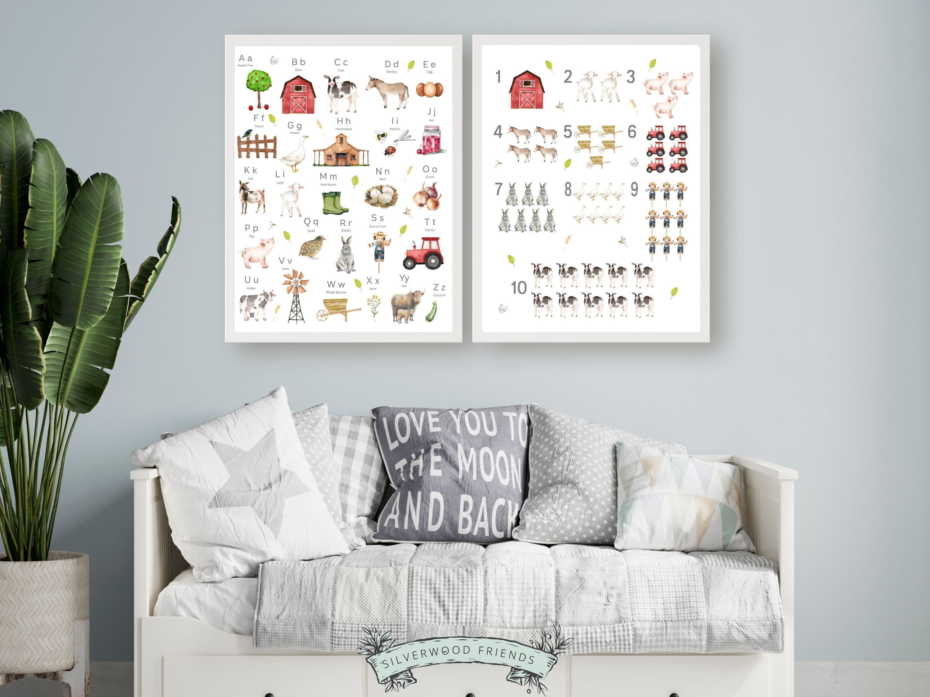 Farm Alphabet and Numbers Print, Farm Animals Nursery Wall Art, Farm ...