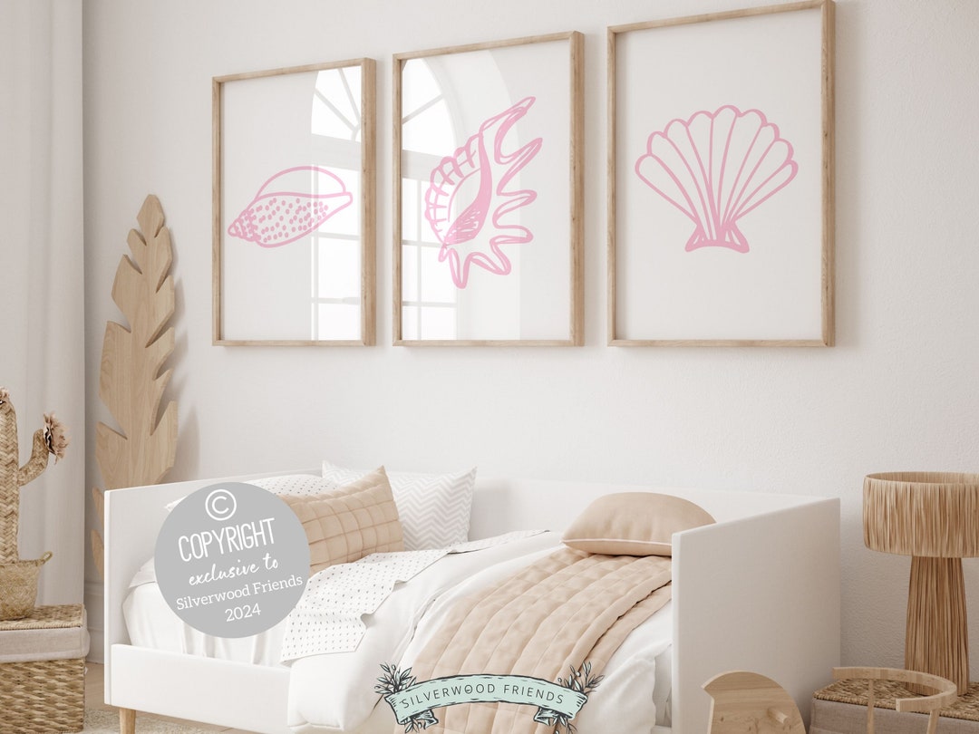 Pink Seashell Prints, Coastal Beachy Wall Art, Ocean Nursery Print ...