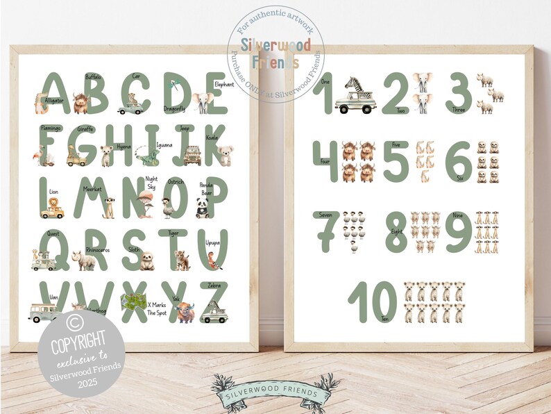 Safari Alphabet and Number Print, Safari Jungle Animal Car Nursery ...