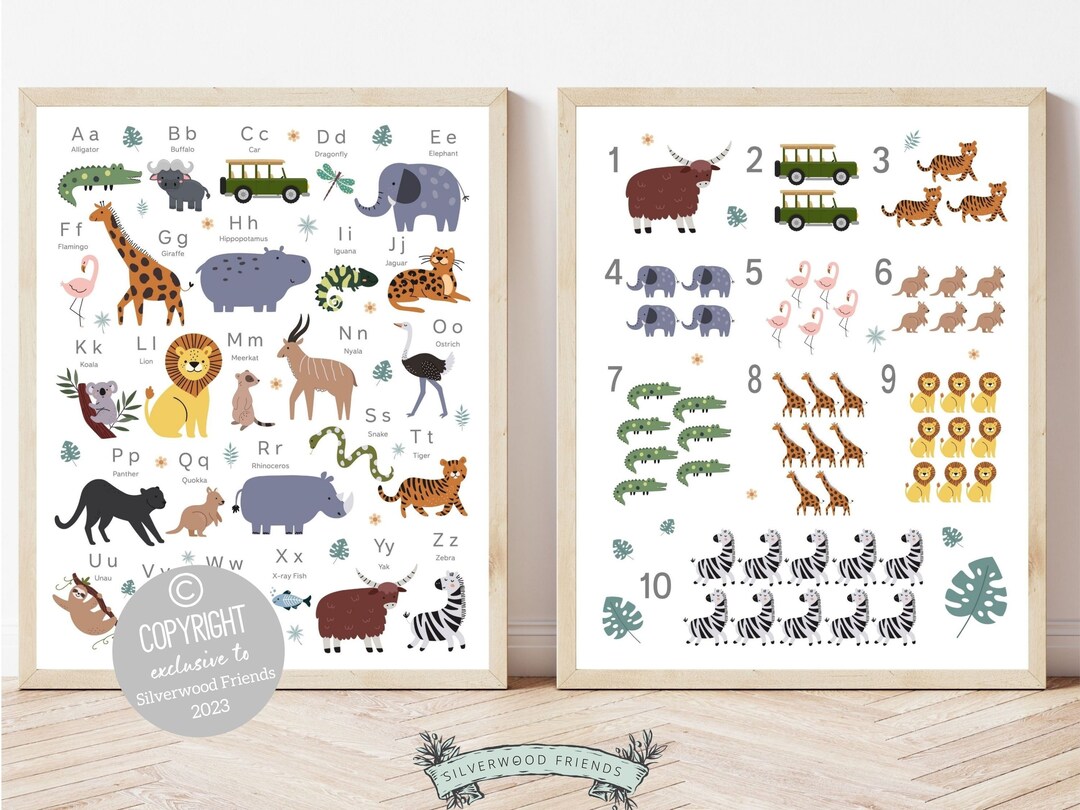 Safari Alphabet and Numbers Print, Safari Nursery Decor, Number Poster ...