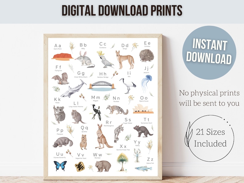 Australian Alphabet Print, Australian Animal Nursery Print, Australiana ...