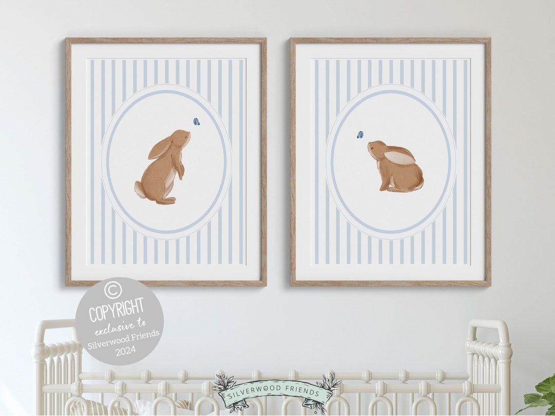 Bunny Nursery Prints, Woodland Bunny Nursery Decor, Chinoiserie Nursery ...