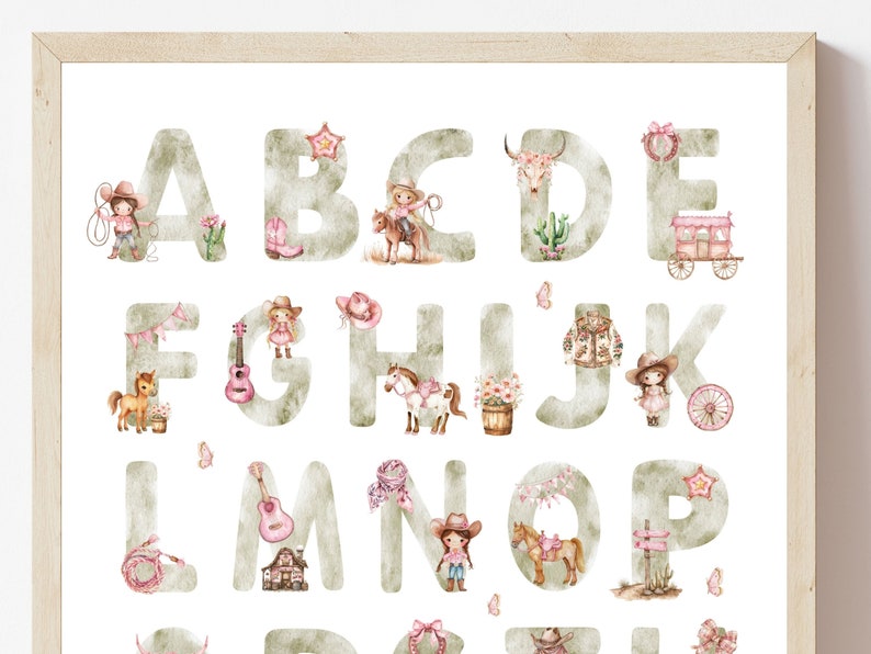 Cowgirl Alphabet Nursery Print, Cowgirl Nursery Decor, Baby Girl ...