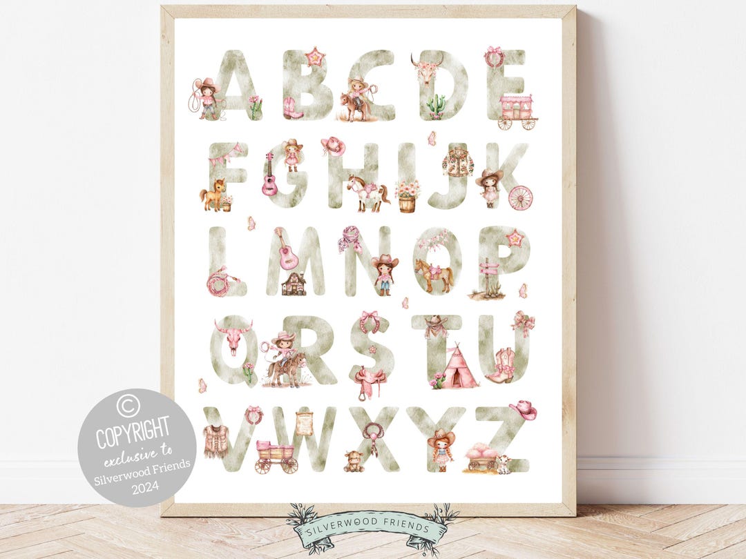 Cowgirl Alphabet Nursery Print, Cowgirl Nursery Decor, Baby Girl ...