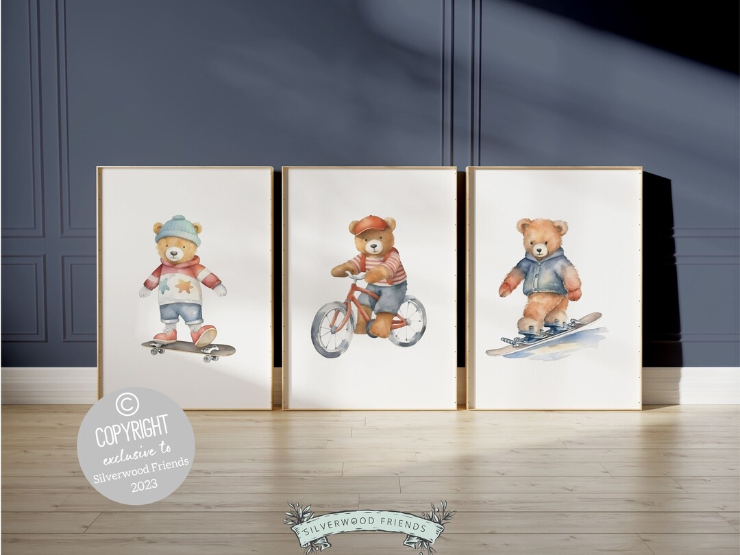Teddy Bear Nursery Prints, Boys Sport Nursery Wall Art, Baby Boy ...