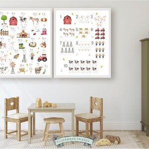 Farm Alphabet and Numbers Print, Farm Animals Nursery Wall Art, Farm ...