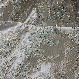 Luxury Gold Blue Floral Emboss Embroidery Jacquard Polyester Fabric for ...