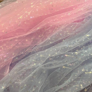 Soft Tulle Fabric Illusion Iridescent Stars Celestial Print Lace Fabric ...