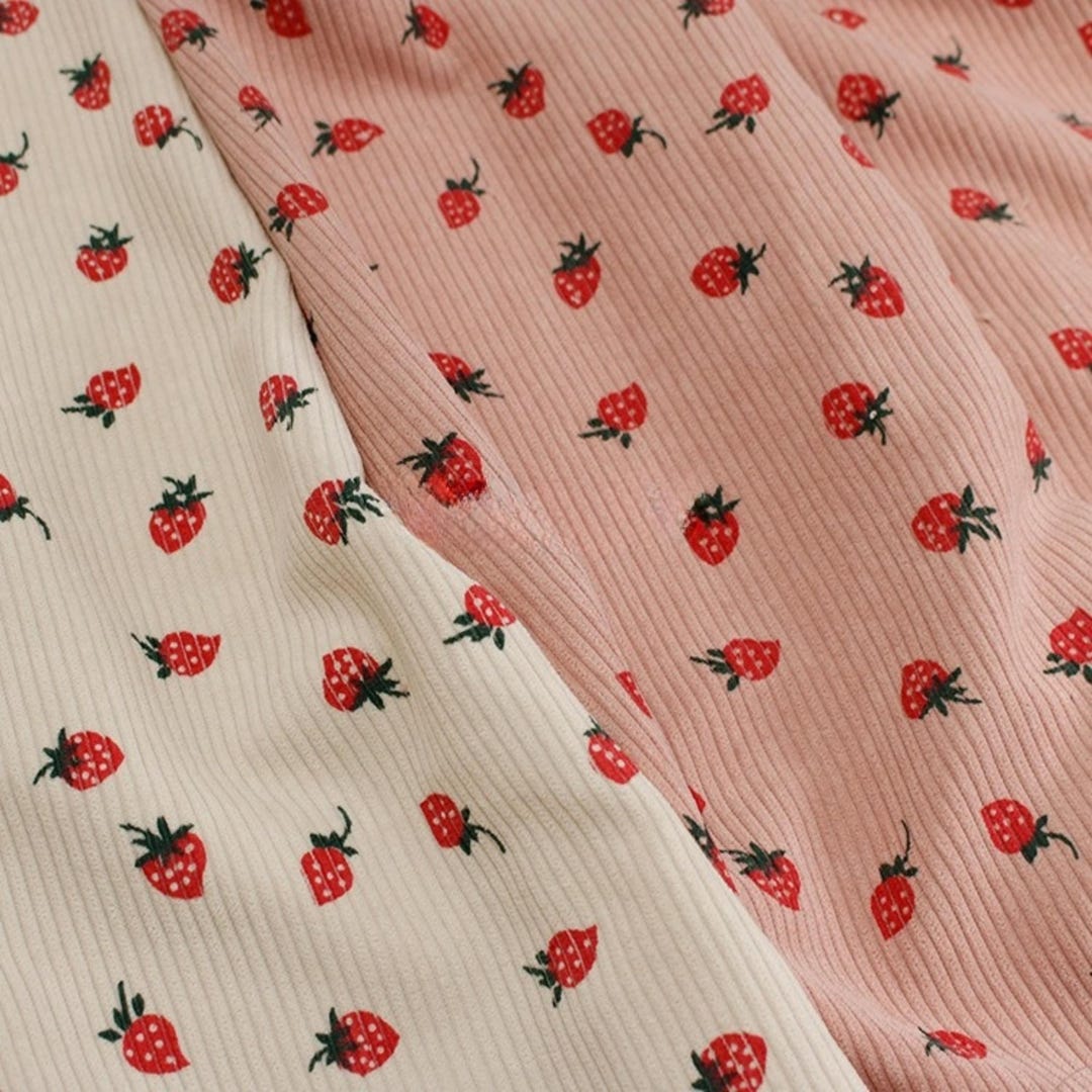 Red Strawberry Fabric, Strawberry Print Corduroy Fabric, Garment Fabric ...
