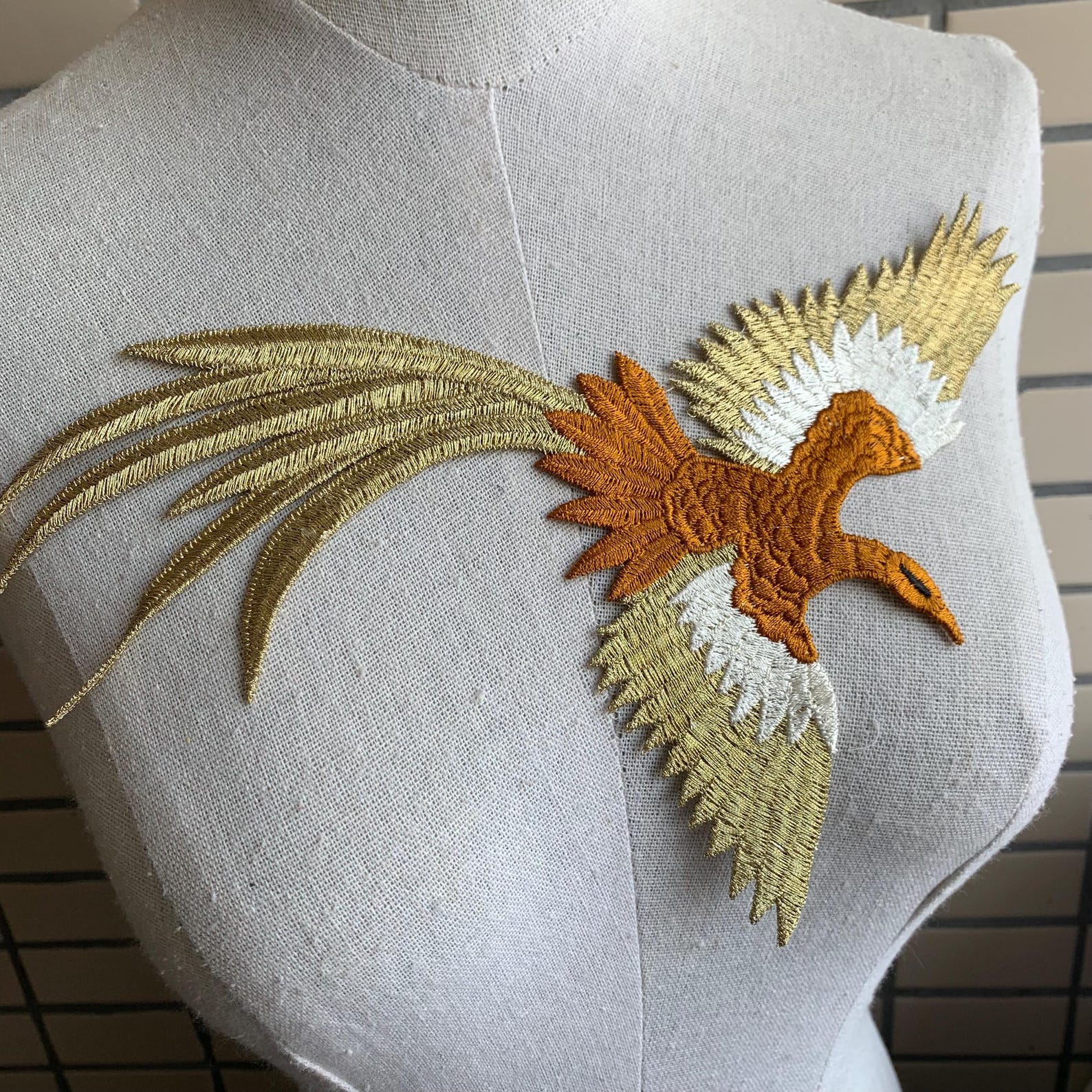 Gold Embroidery Flying Bird Sew on Applique Patch, Birds Embellish ...