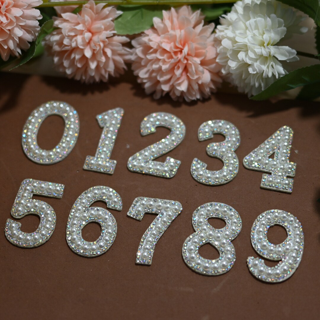 Ivory Pearls Ombre Rhinestone Beaded Numbers Patch, Sew on / Glue on ...