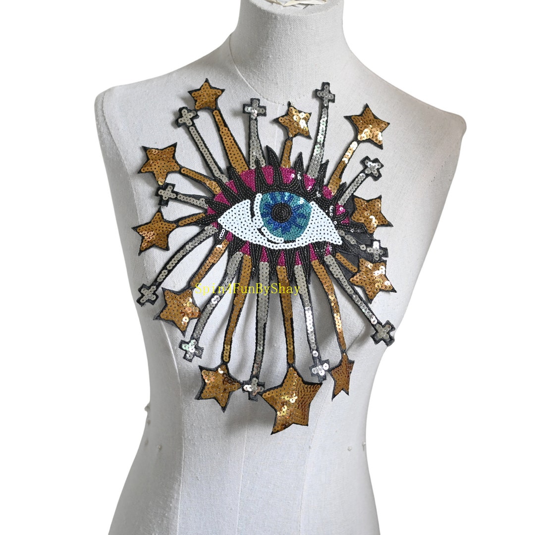 Evil Eye Applique, Sequins Celestial Star Eye Patch, Teadrops Eye Patch ...