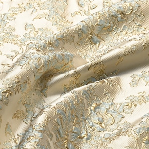 Luxury Gold Blue Floral Emboss Embroidery Jacquard Polyester Fabric for ...