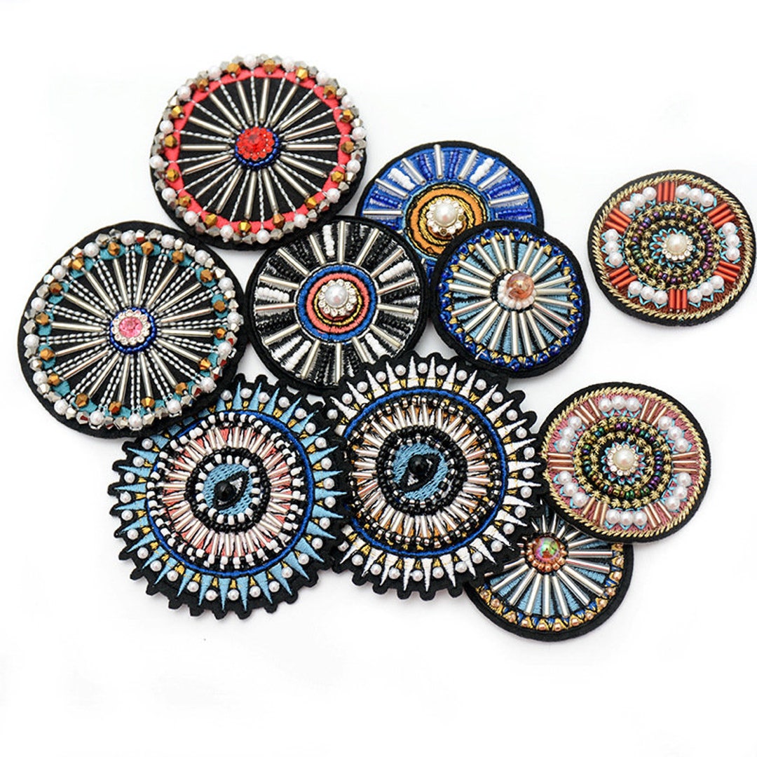 Round Beaded Badge, Beaded Patch, Beading Patch Applique, Sew Patch for ...