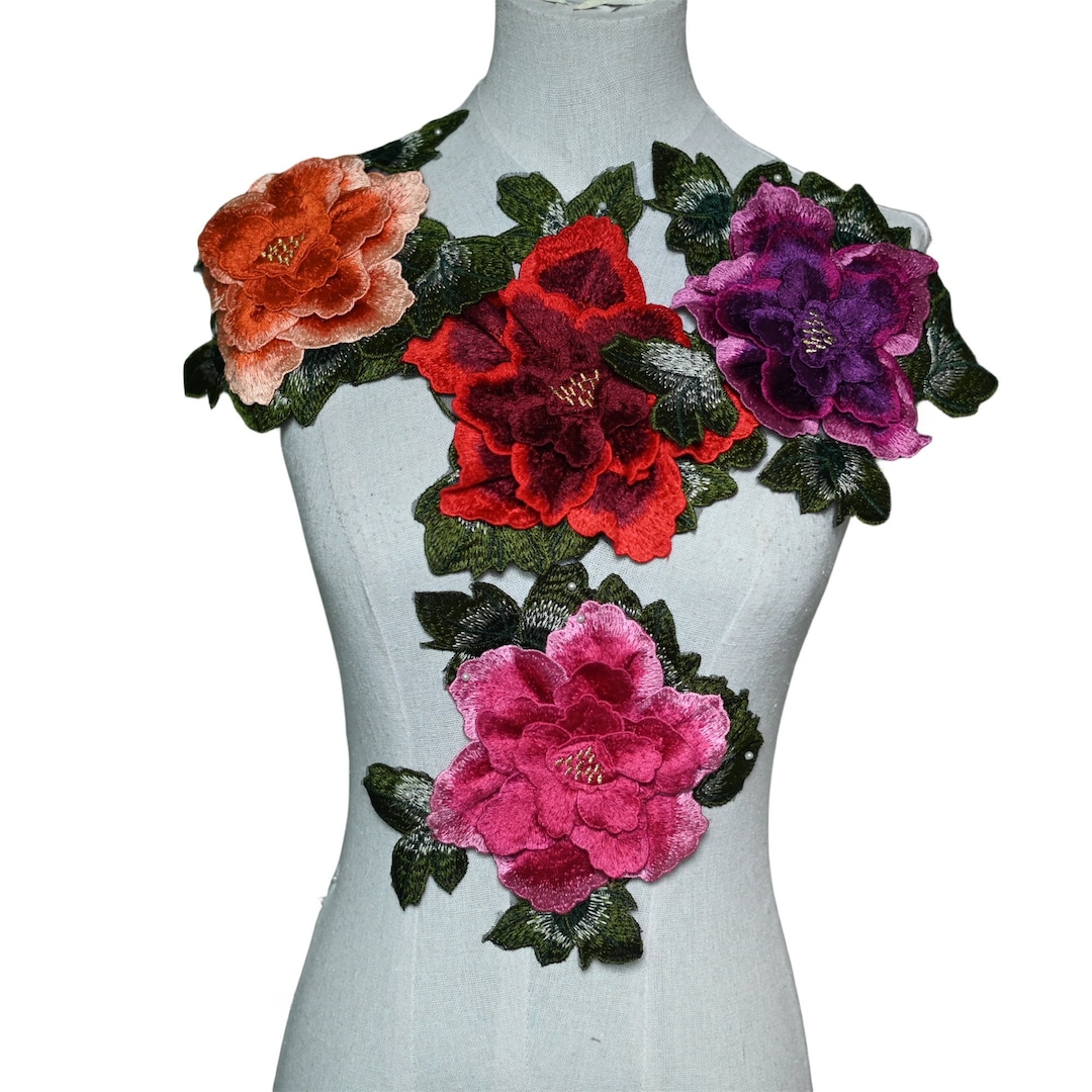 Multi-layers Embroidery 3D Peony Flowers Applique, Embroidered Floral ...