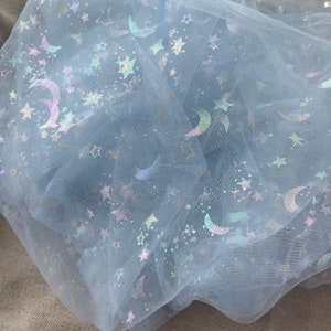 Celestial Tulle Fabric, Tulle Fabric With Gradient Ombre Rainbow Stars ...