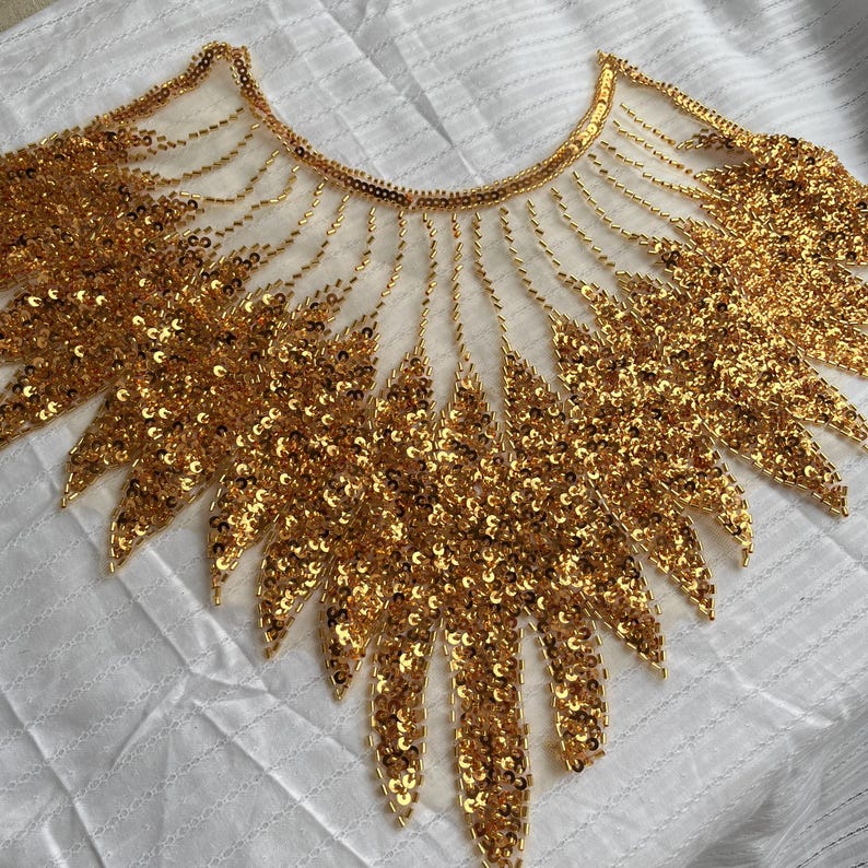 Luxury Gold Silver Black Lace Collar, Beaded Collar Patch, Neckline ...