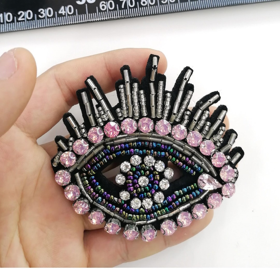 Pink Evil Eyes Beaded Patch, Sew on Patch, Evil Eye Patch, Embroidered ...