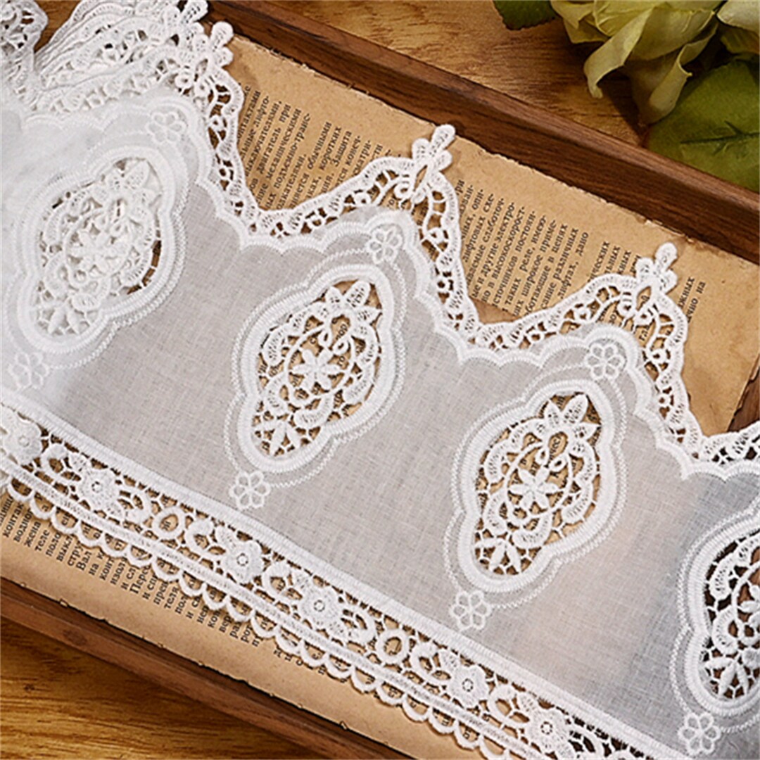 Embroidered Cotton Lace Trim in off White, Cotton Lace With Crochet ...