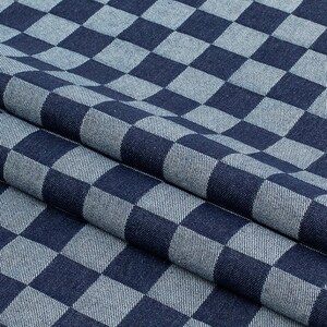 Check Plaid Blue Denim Fabric, Thick Washed Tartan Denim Fabric ...