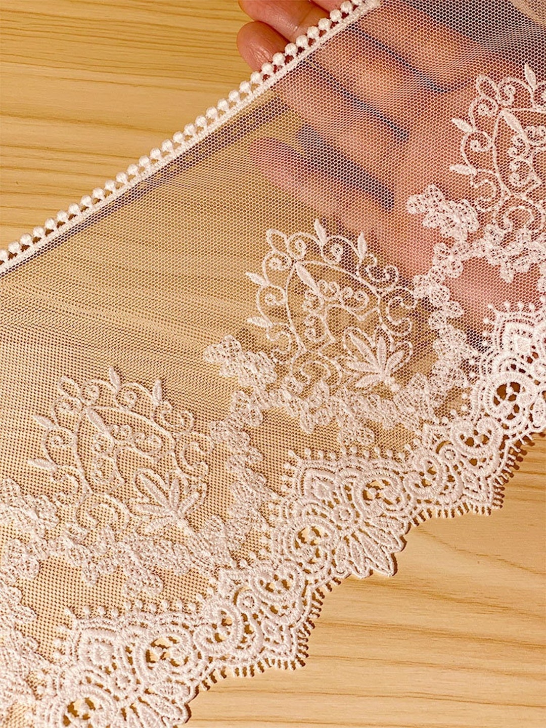 Delicate Retro Embroidery Venice Mesh Lace Trim, Polka Dots Edge ...