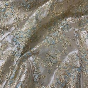 Luxury Gold Blue Floral Emboss Embroidery Jacquard Polyester Fabric for ...