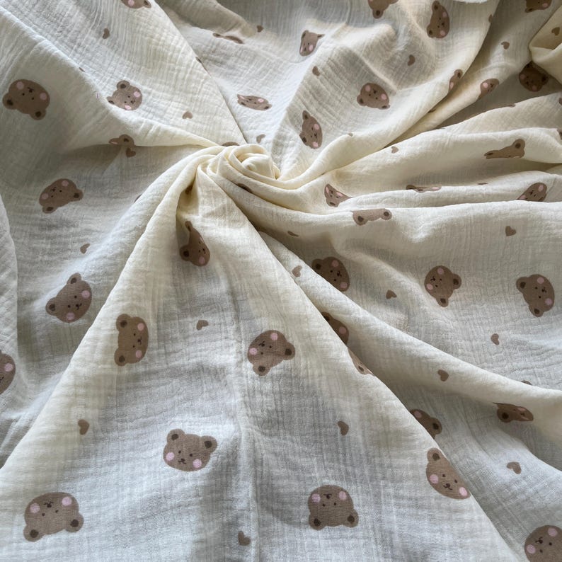 Adorale Blush Bear Gauze Cotton Fabric, Cotton Double Gauze Fabric ...