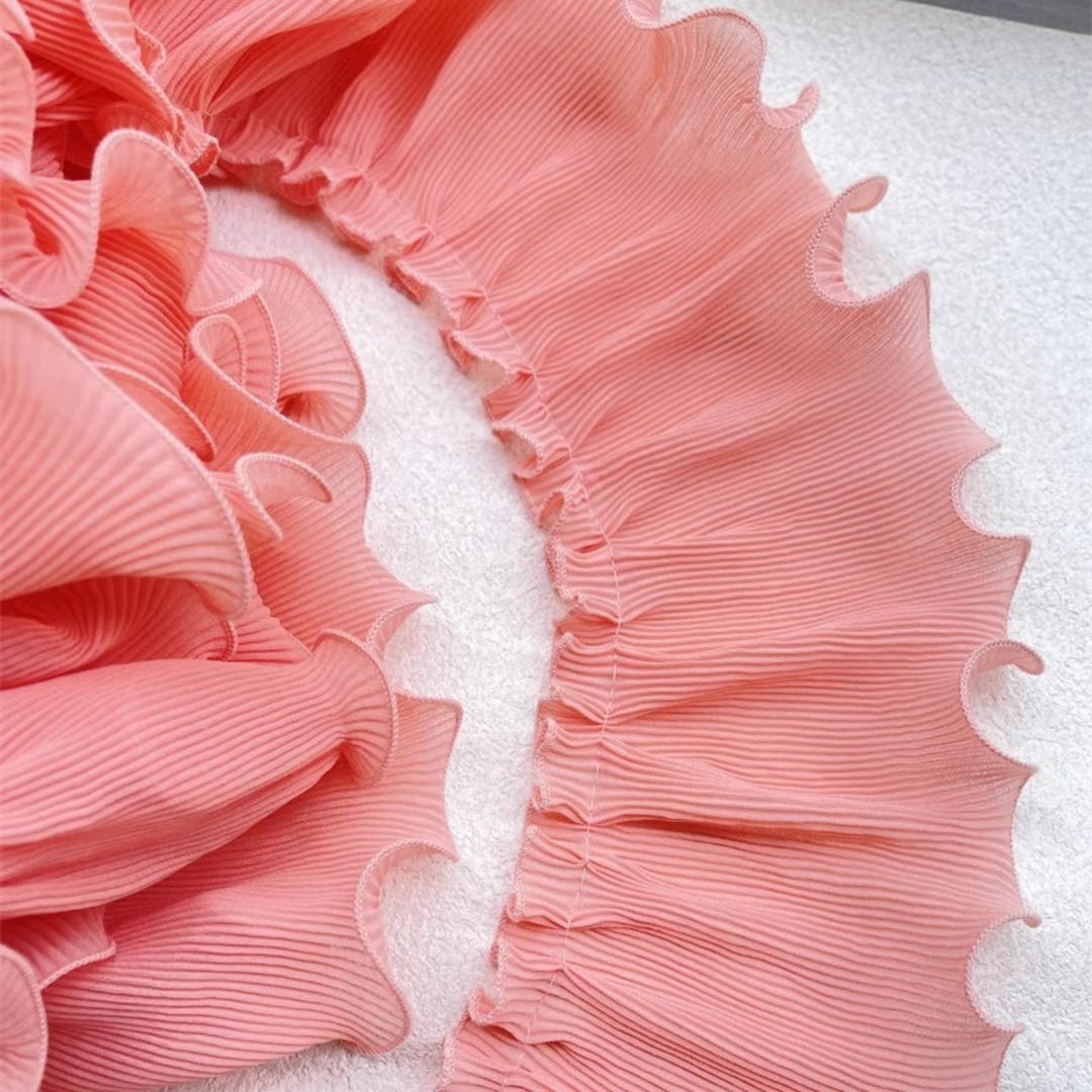 Vintage Pink Ruffle Lace Trim, Pleated Chiffon Lace Trim, Ruffled Lace ...