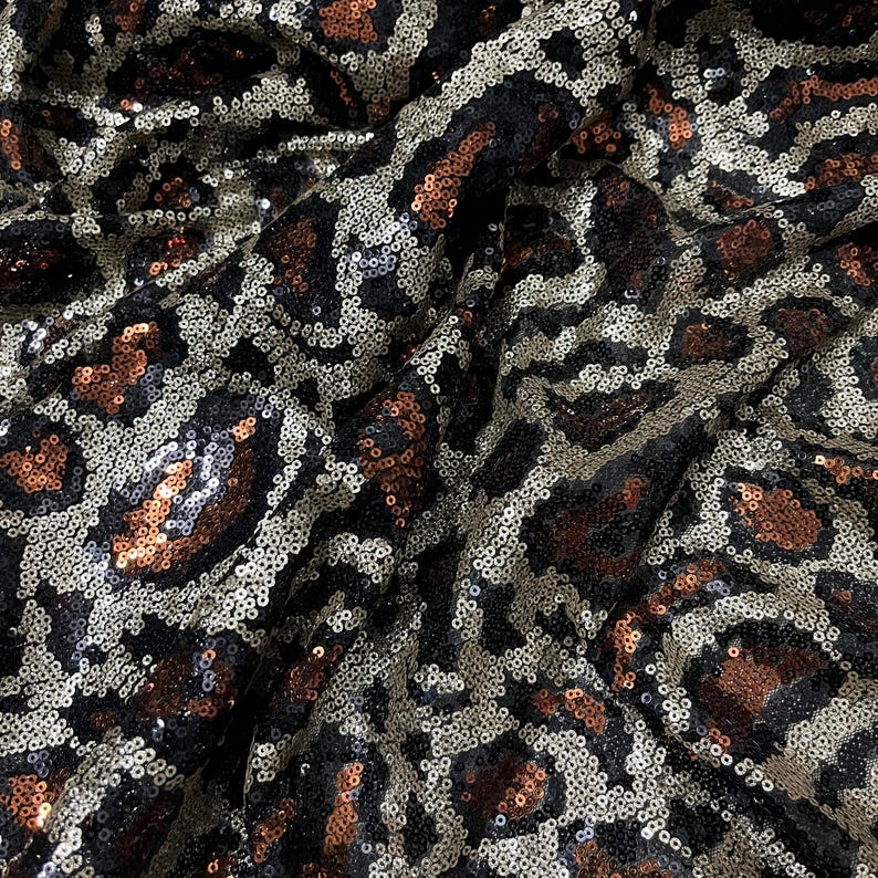 Shiny Leopard Sequin Fabric, Embroidery Sequins Fabric, 51" Wide for ...