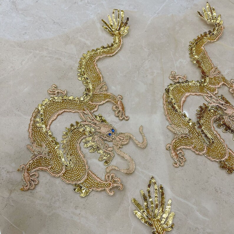 Golden Beaded Dragon Applique Luxury Beaded Lace Patch - Etsy