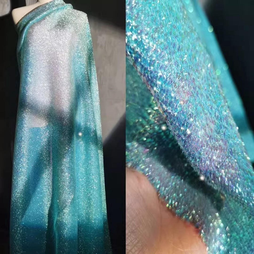 Shiny Blue Laser Woven Texture Gauze Fabric, Iridescent Embroidery ...