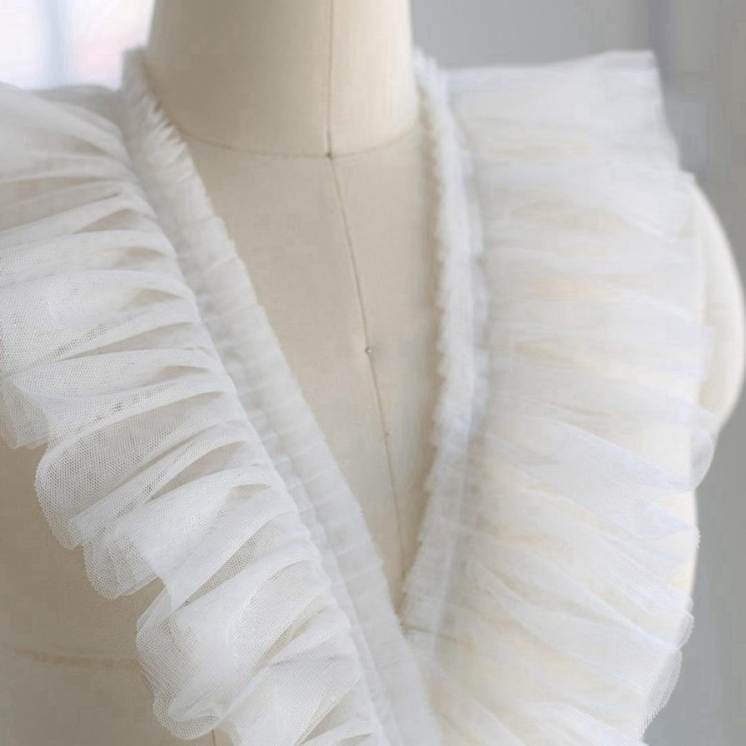 Double Layers Ruffle Lace Trim, Ruffled Tulle Lace Trim, Pleated Tulle ...