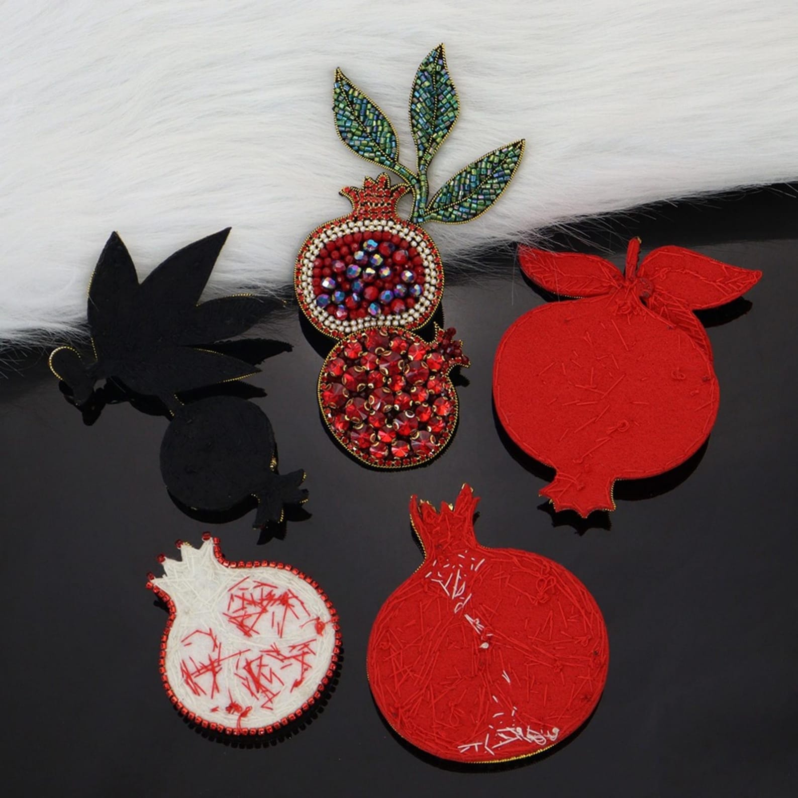 Luxury Red Pomegranate Beaded Patch, Fruit Patch, Beaded Fruit Patch ...