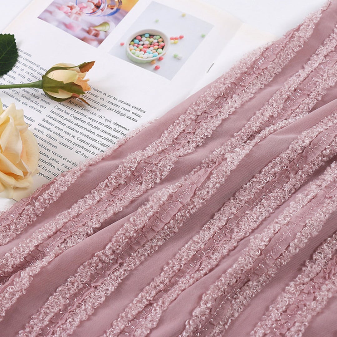 Pleated Striped Chiffon Lace Fabric, Soft Chiffon Designer Fabic, Long ...