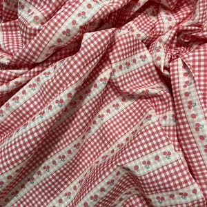 Adorable Cherry Strawberry Print Fabric, Striped Fabric, Plaid Cotton ...