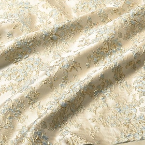Luxury Gold Blue Floral Emboss Embroidery Jacquard Polyester Fabric for ...