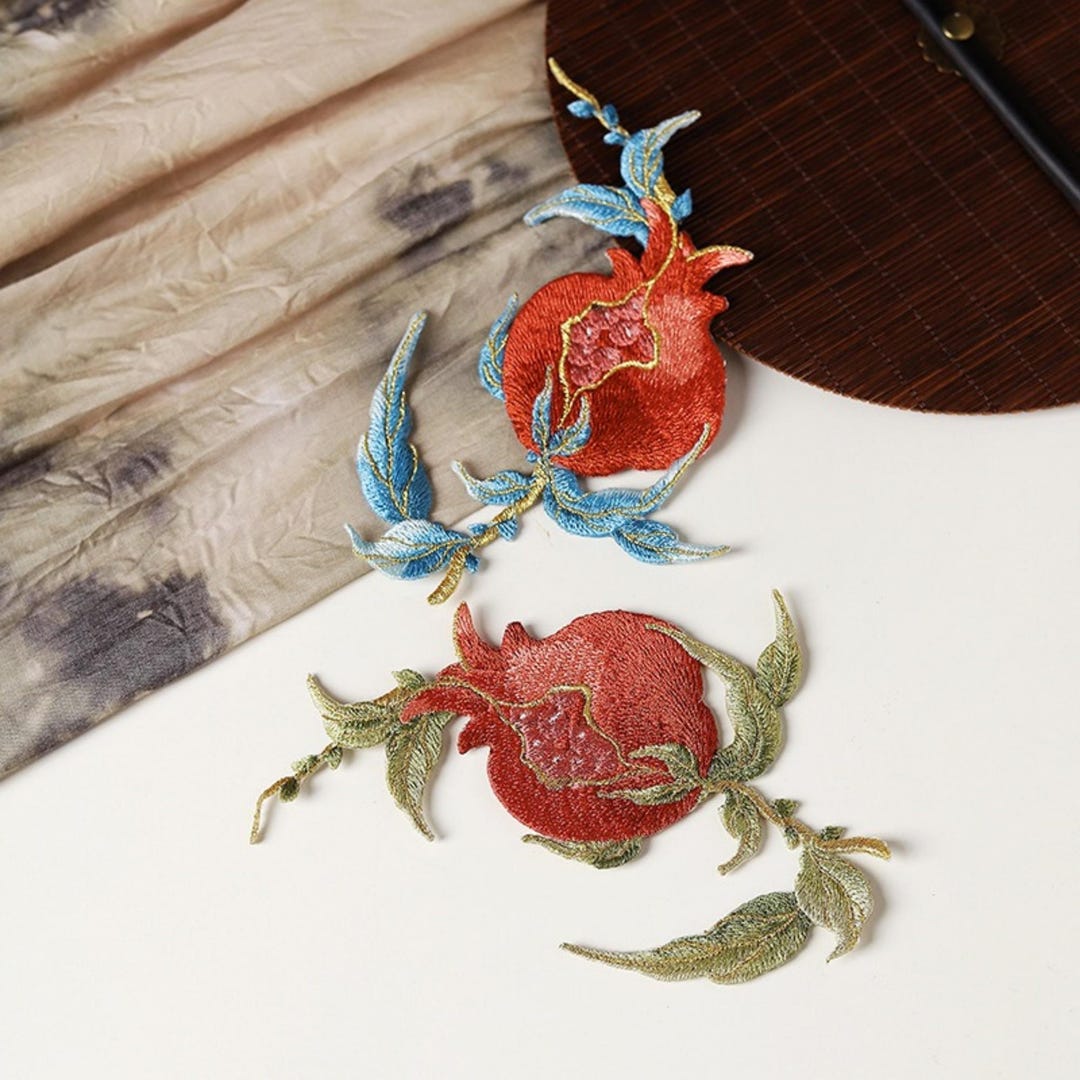 Pomegranate Embroidery Hot Iron on Applique, Red Fruitage Patch for ...