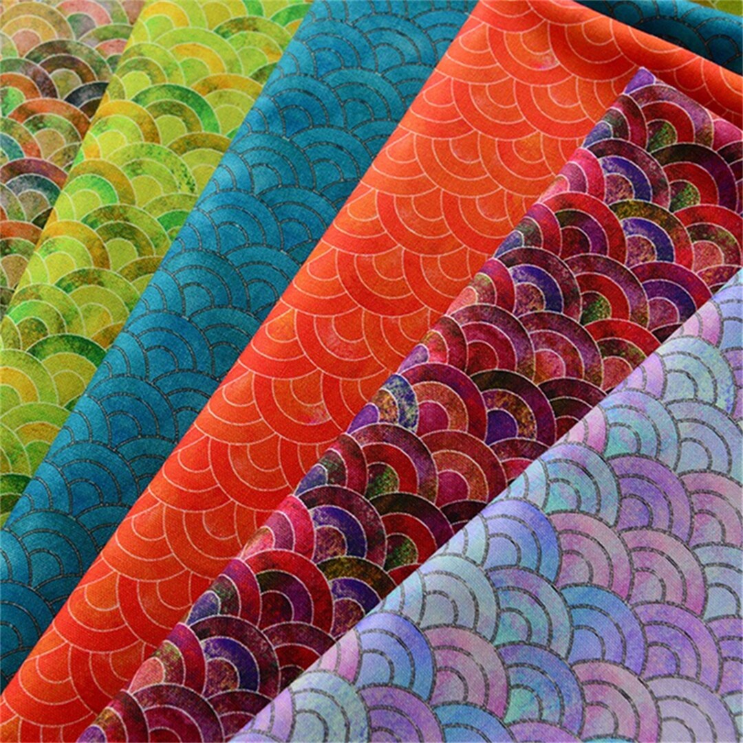 53 Wide Cotton Fabric, Sea Wave Print Fabric, Scallops Cotton Fabric ...