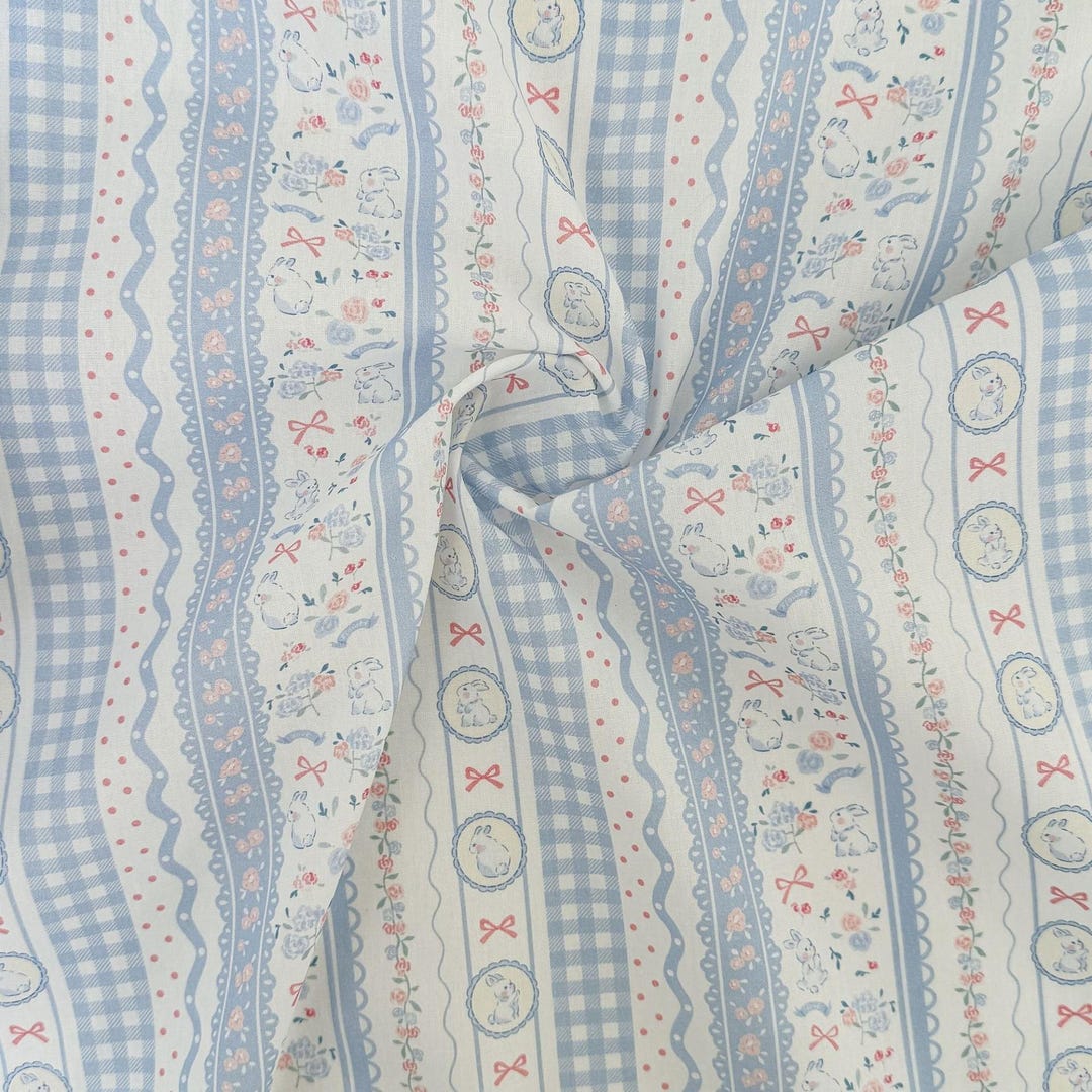 Cute Bunny Cotton Fabric, Floral Print Fabric, Plaid Stripe Cotton ...