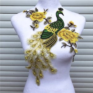 Peacock Embroidered Applique With Blossom Peony, Vintage Peacock Patch for Costume Design, Dress ...