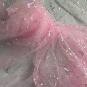 Celestial Tulle Fabric, Tulle Fabric With Gradient Ombre Rainbow Stars ...