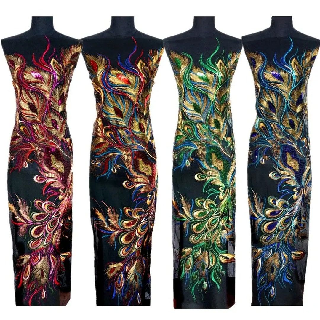 New Multicolor Long Phoenix Tail Feather Sequins Embroidery Applique ...